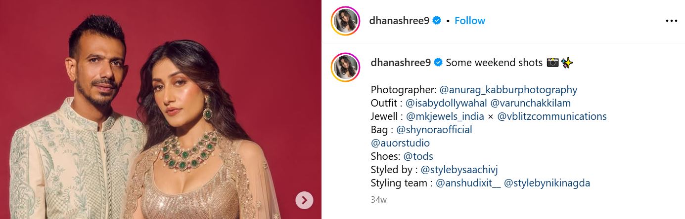 Dhanashree Verma Unarchives Photos With Yuzvendra Chahal After Latter Gets Clicked With RJ ...